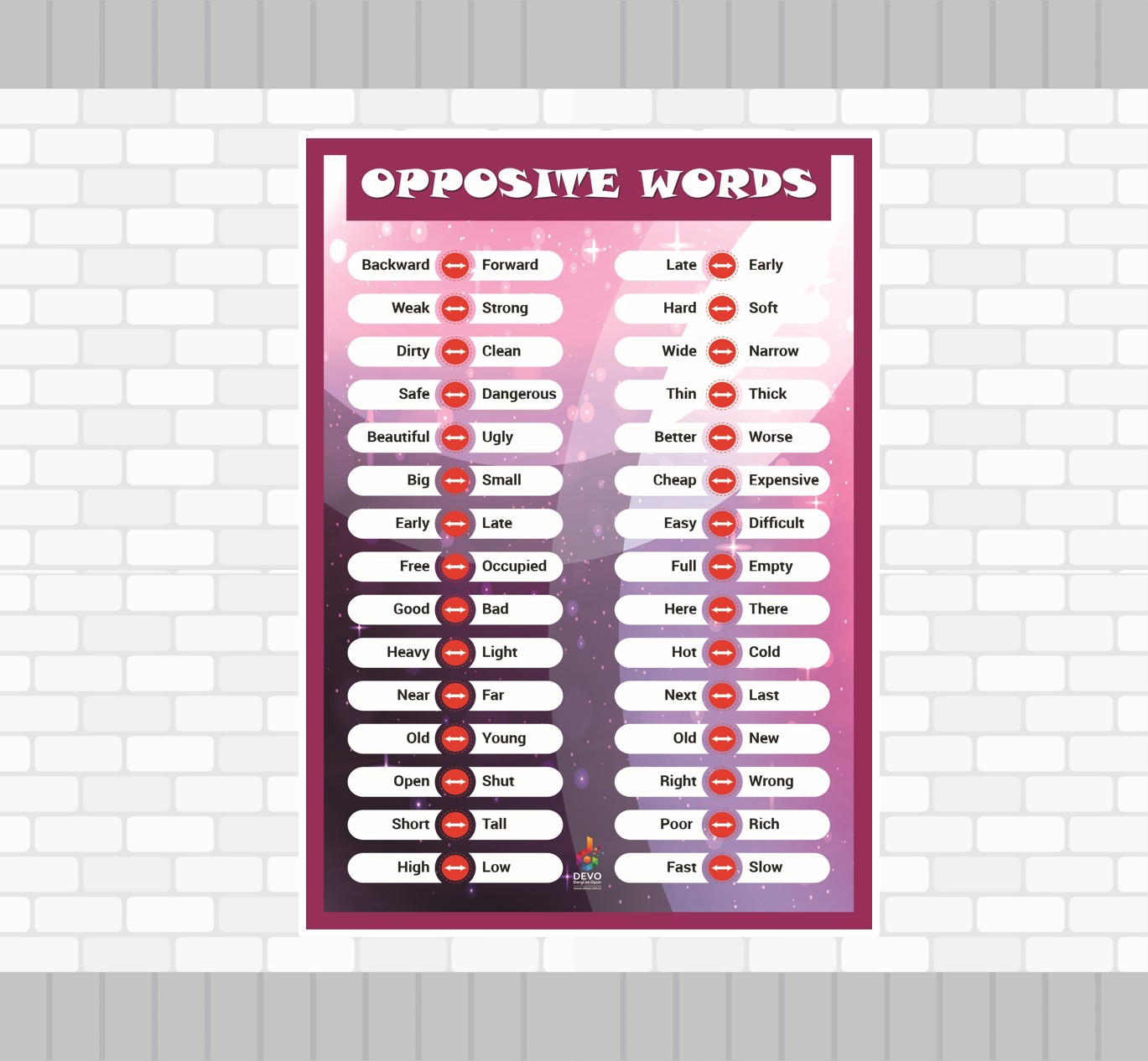 opposite words poster, ingilizce zıt kelimeler posteri | Okul Poster Afiş