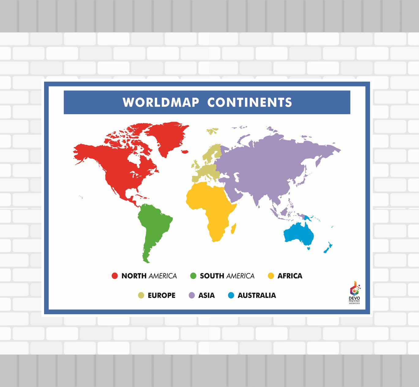 ingilizce kıtalar posteri, world map | Okul Poster Afiş